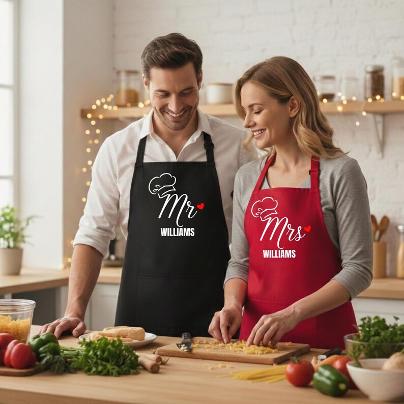 Personalized Matching Couple Aprons – Custom Valentines and Anniversary ...