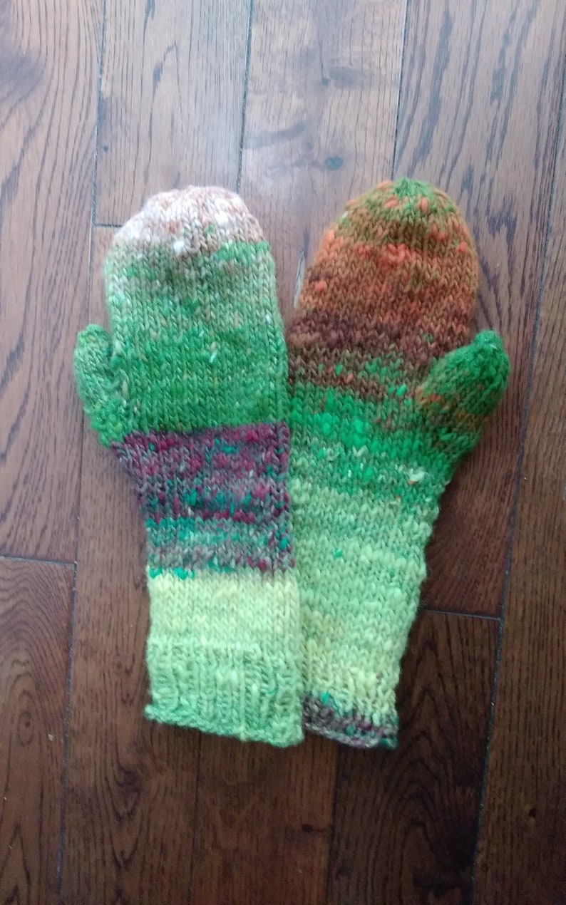 Random Striped, Green, Yellow Purple Wool Mittens - Etsy