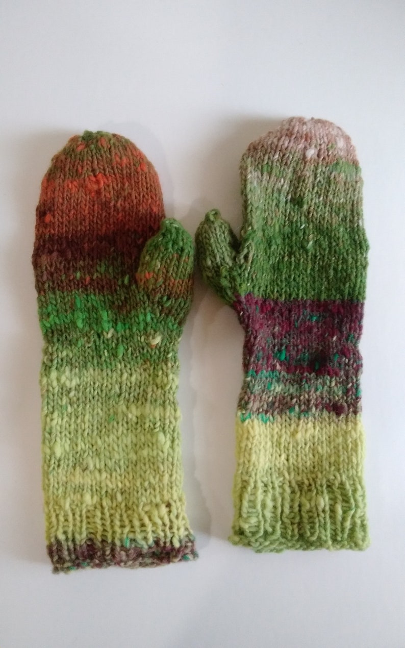 Random Striped, Green, Yellow Purple Wool Mittens - Etsy