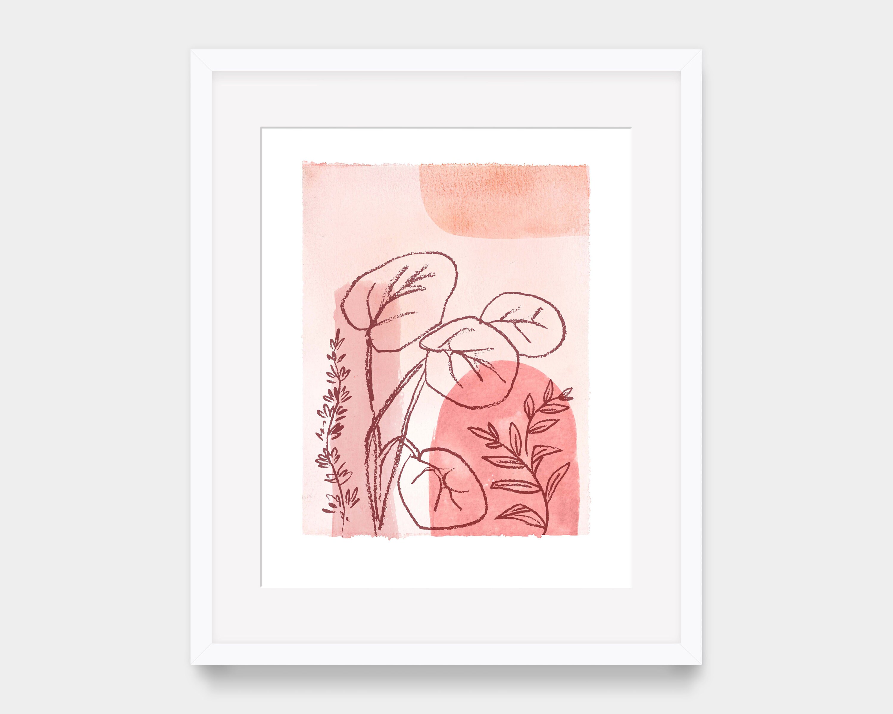 Floral Boho Illustration III, Watercolor Abstract Shapes, Linear ...