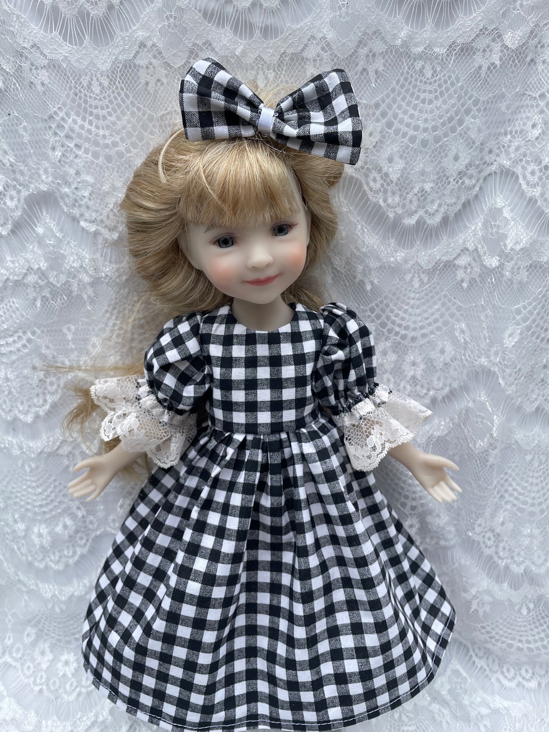 Ruby Red Fashion Friends Doll Dress Black Checkered Cotton Fabric Party ...