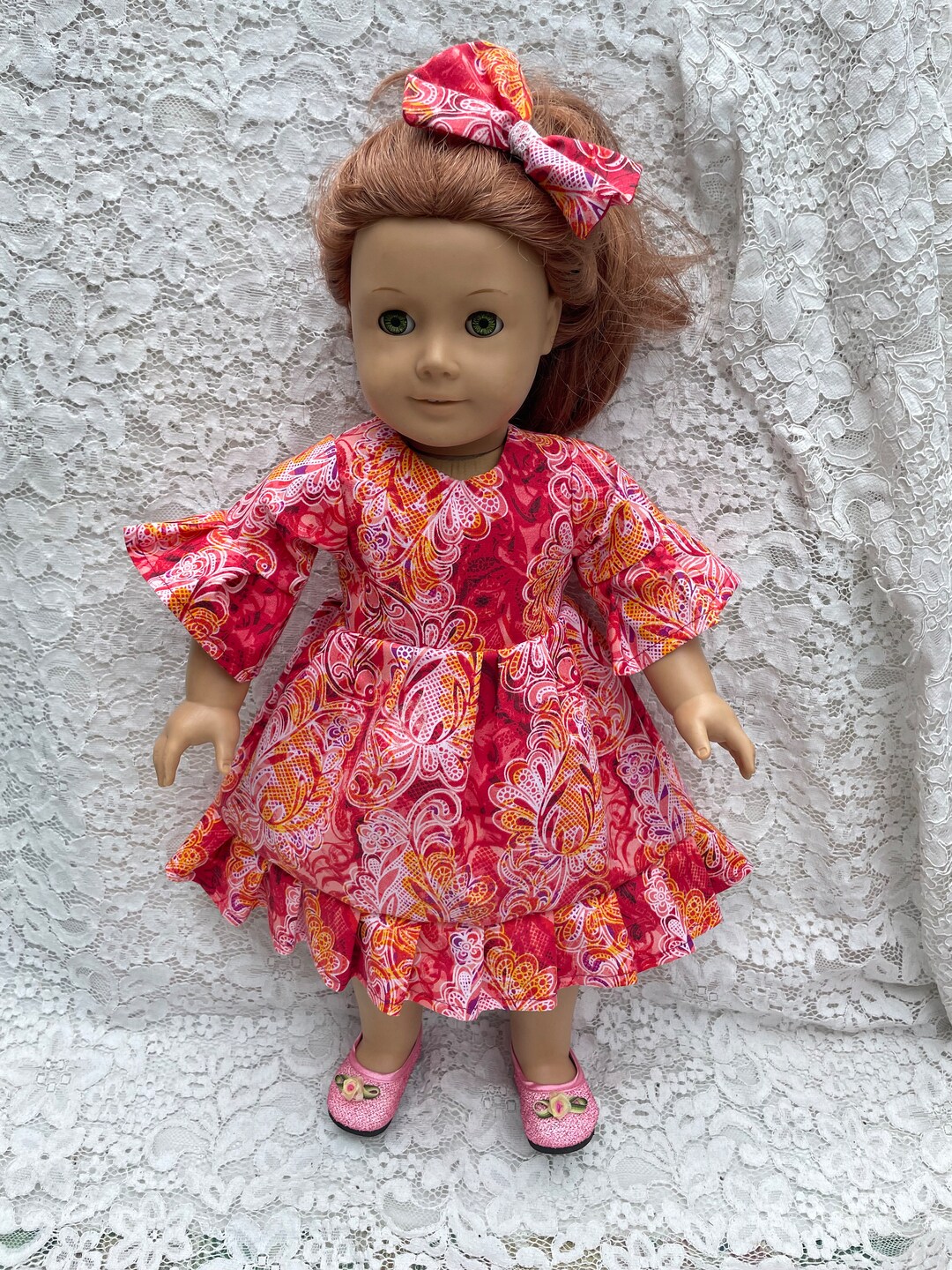 18 Inch Red Doll Dress Pink Floral Cotton Fabric Ruffles Skirt Etsy