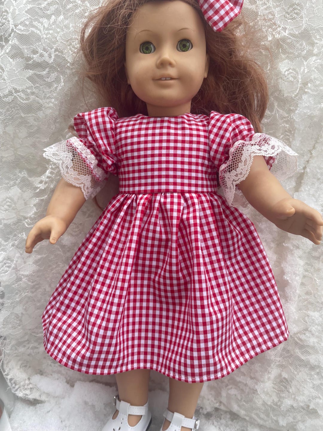 18 Inch Red Gingham Party Dress Puffy Sleeves Fits Girl American Dolls ...