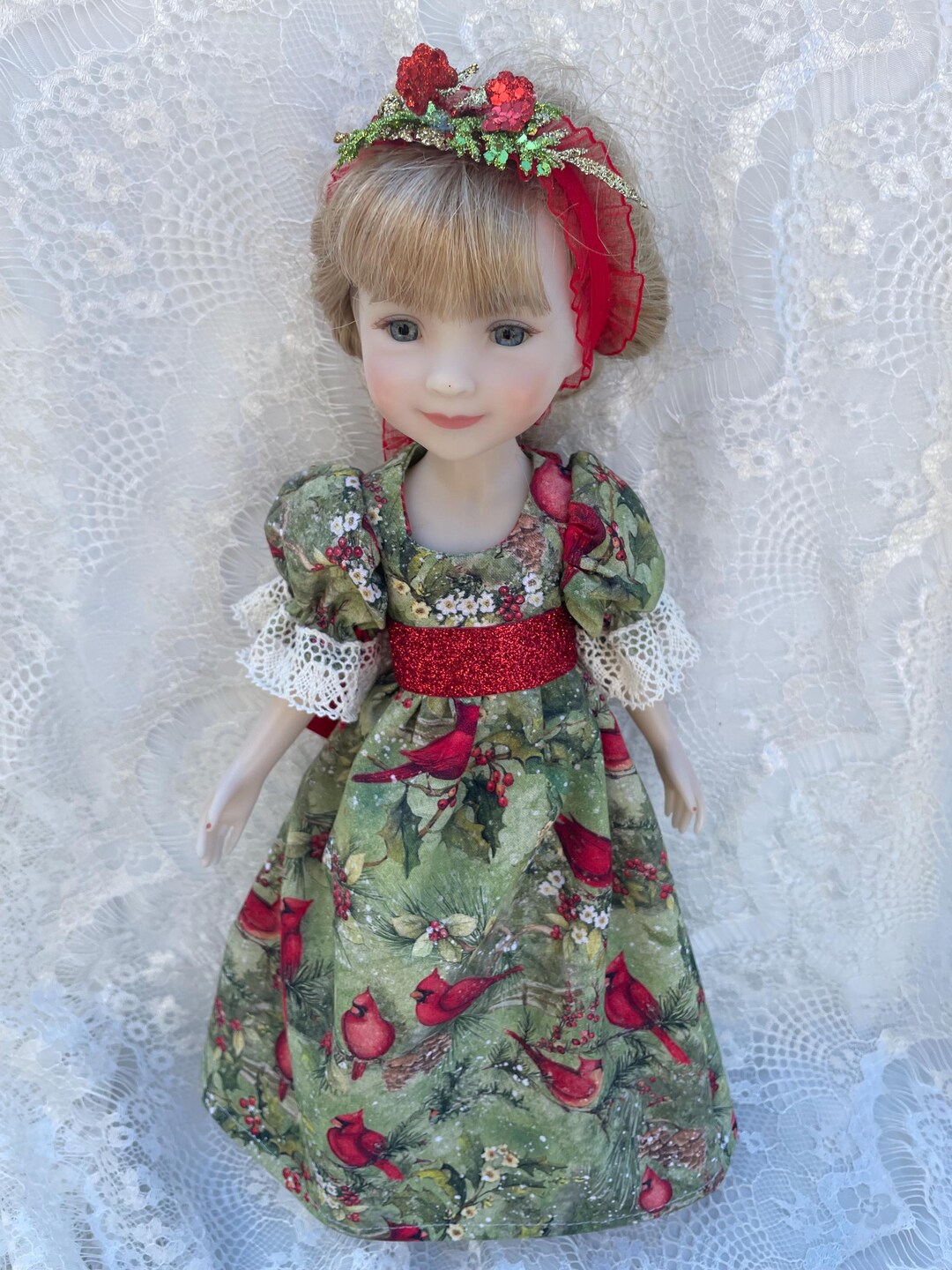 Ruby Red Regency Doll Gown Gift Set Flower Headband Red Sash Christmas ...