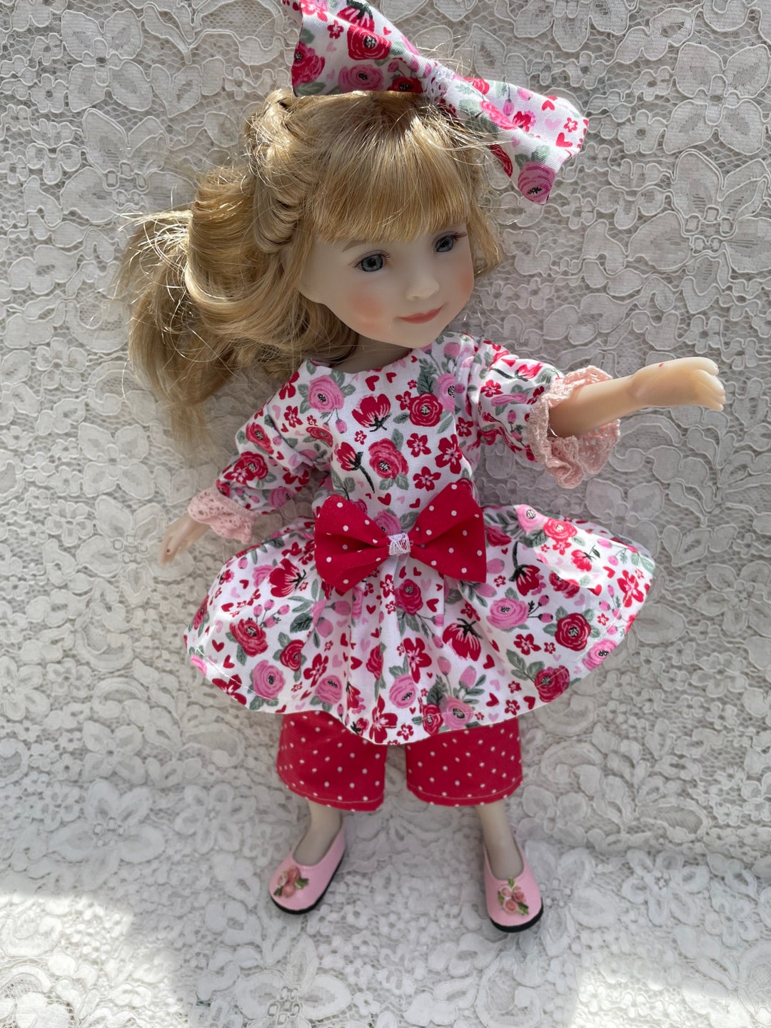 Ruby Red Play Clothes Red Capris Flowers Top Matching 14 Inch Wellie ...