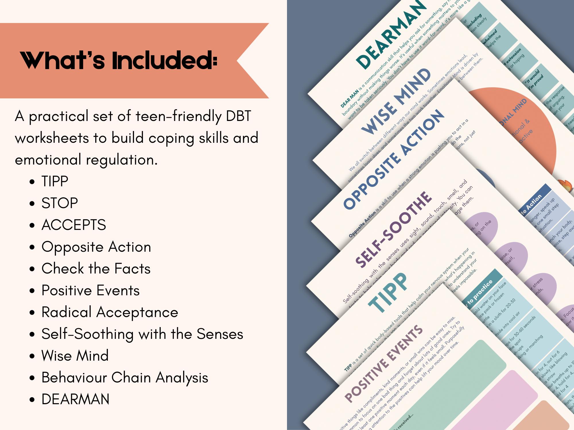 Teen DBT Worksheets Bundle | Emotional Regulation & Distress Tolerance ...