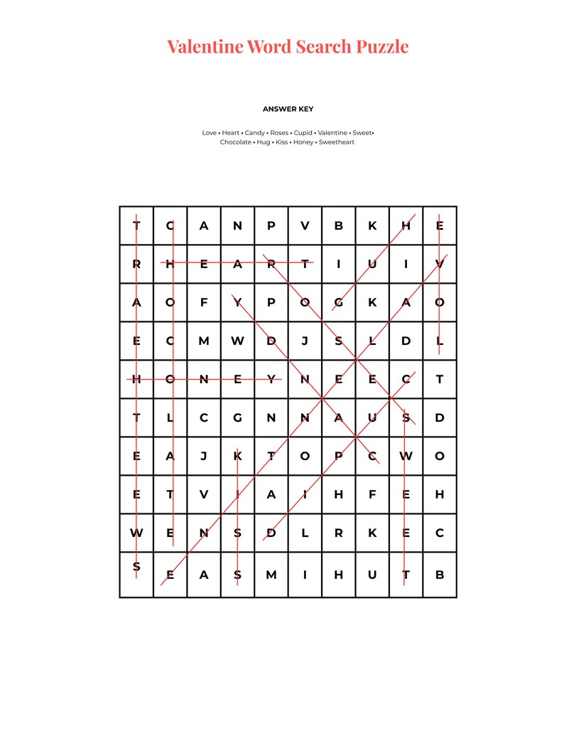 Valentine Word Search Puzzle Printable | Valentine's Day Game | Instant ...