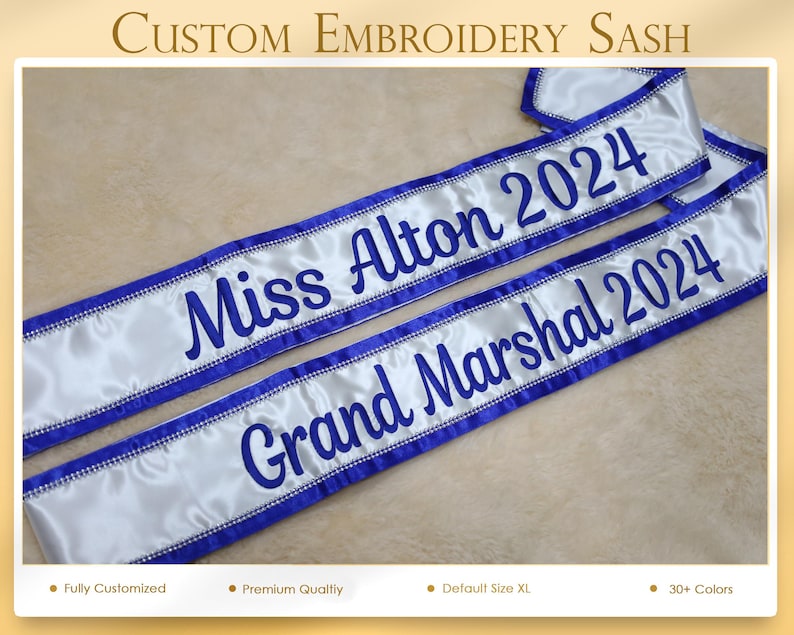 Customized Embroidery Lace Sash Personalized Pageant Sash Custom Lace ...