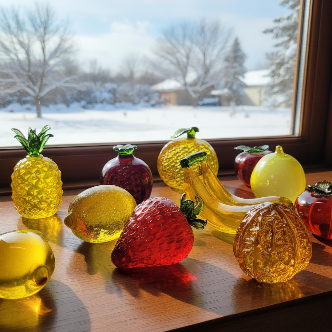 Glass Fruit Figurines, Colorful Crystal Glass Art, Kitchen Decor - Etsy