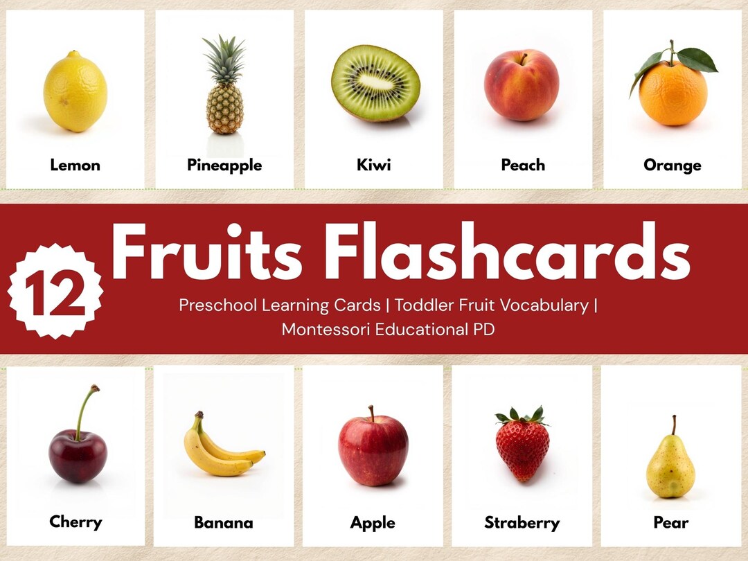 Fruits Flashcards Printable | Preschool Learning Cards | Toddler Fruit ...