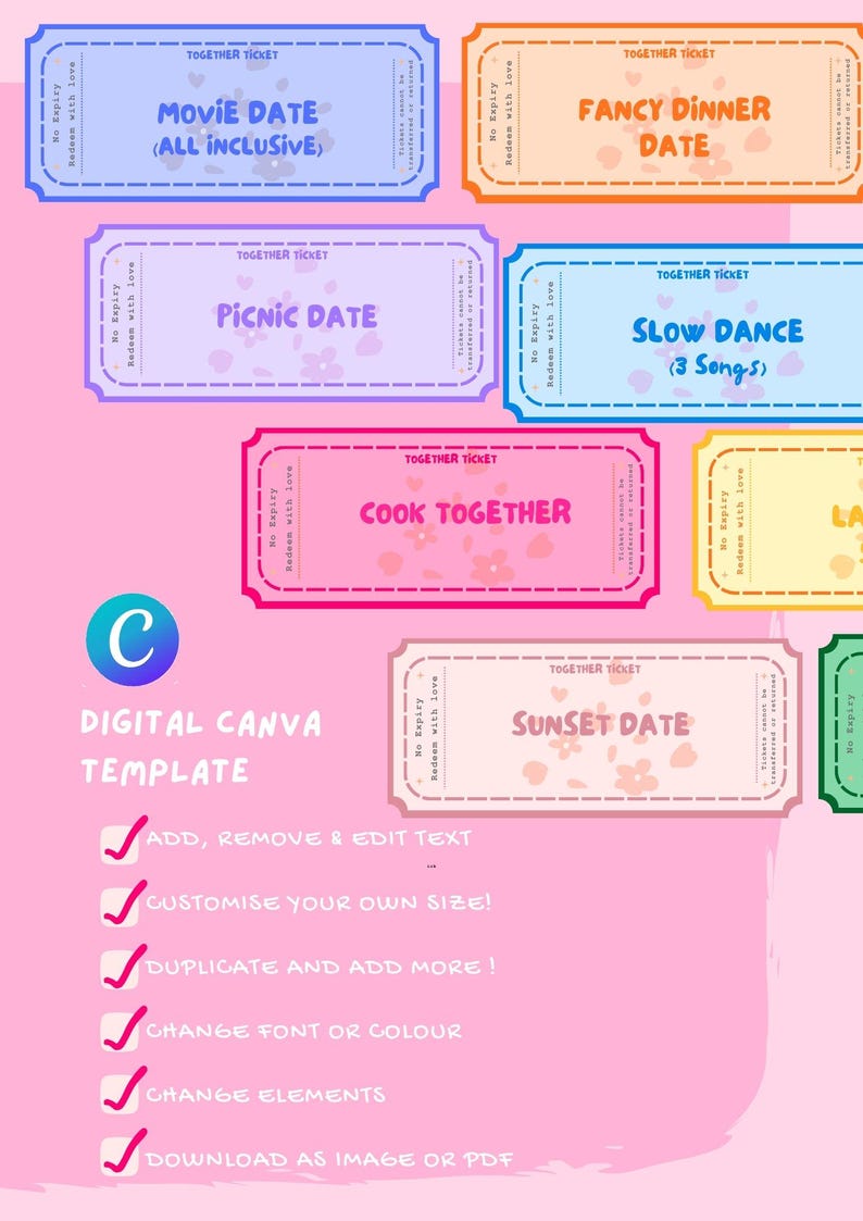 Adorable Digital Download Relationship Love Coupons - Together Tickets ...
