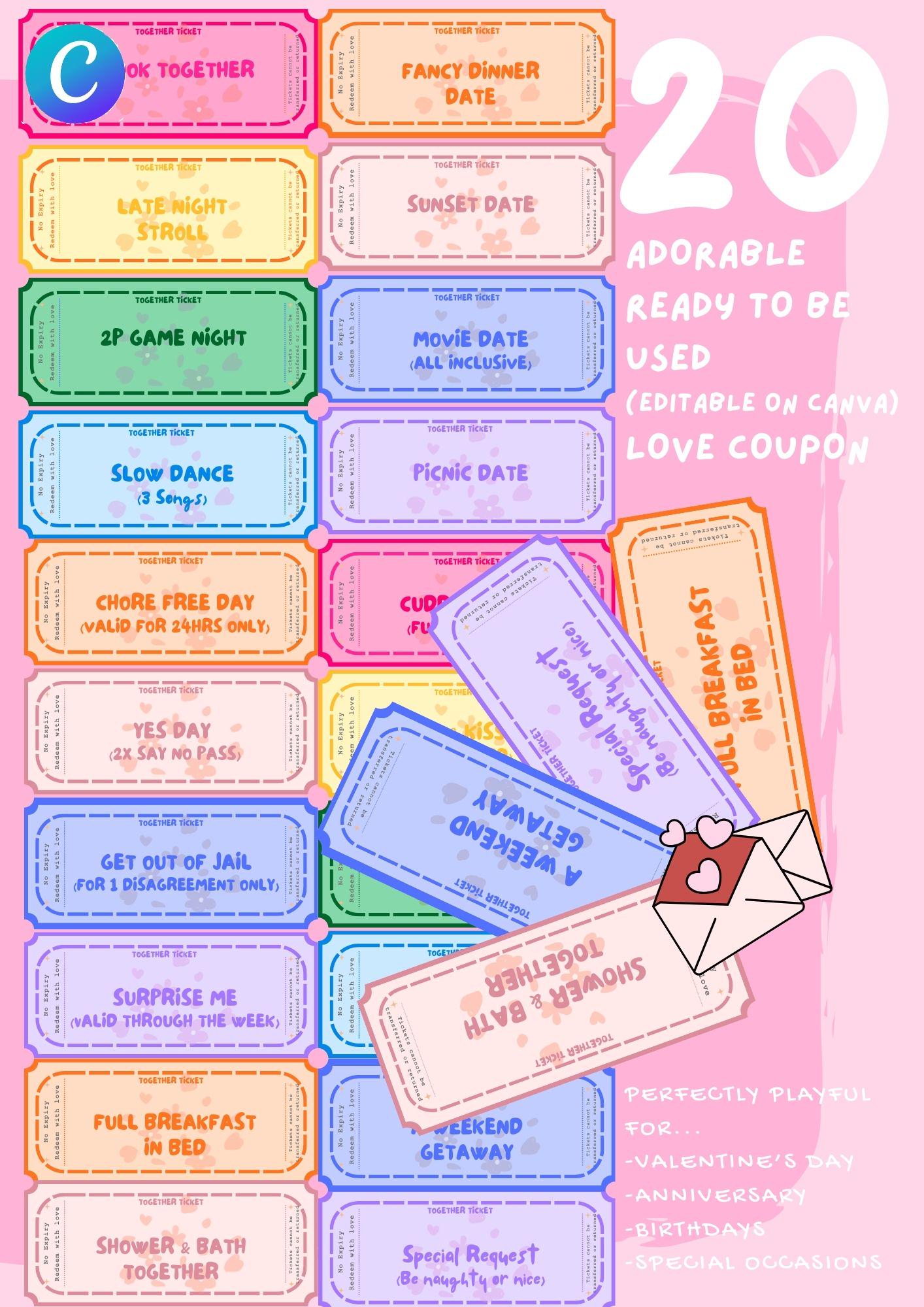 Adorable Digital Download Relationship Love Coupons - Together Tickets ...