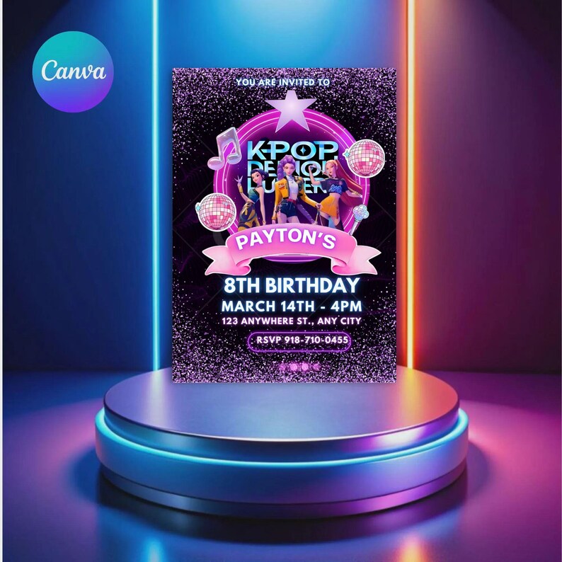 KPOP Demon Hunters Birthday Invitation, Editable K Pop Warriors Invite ...