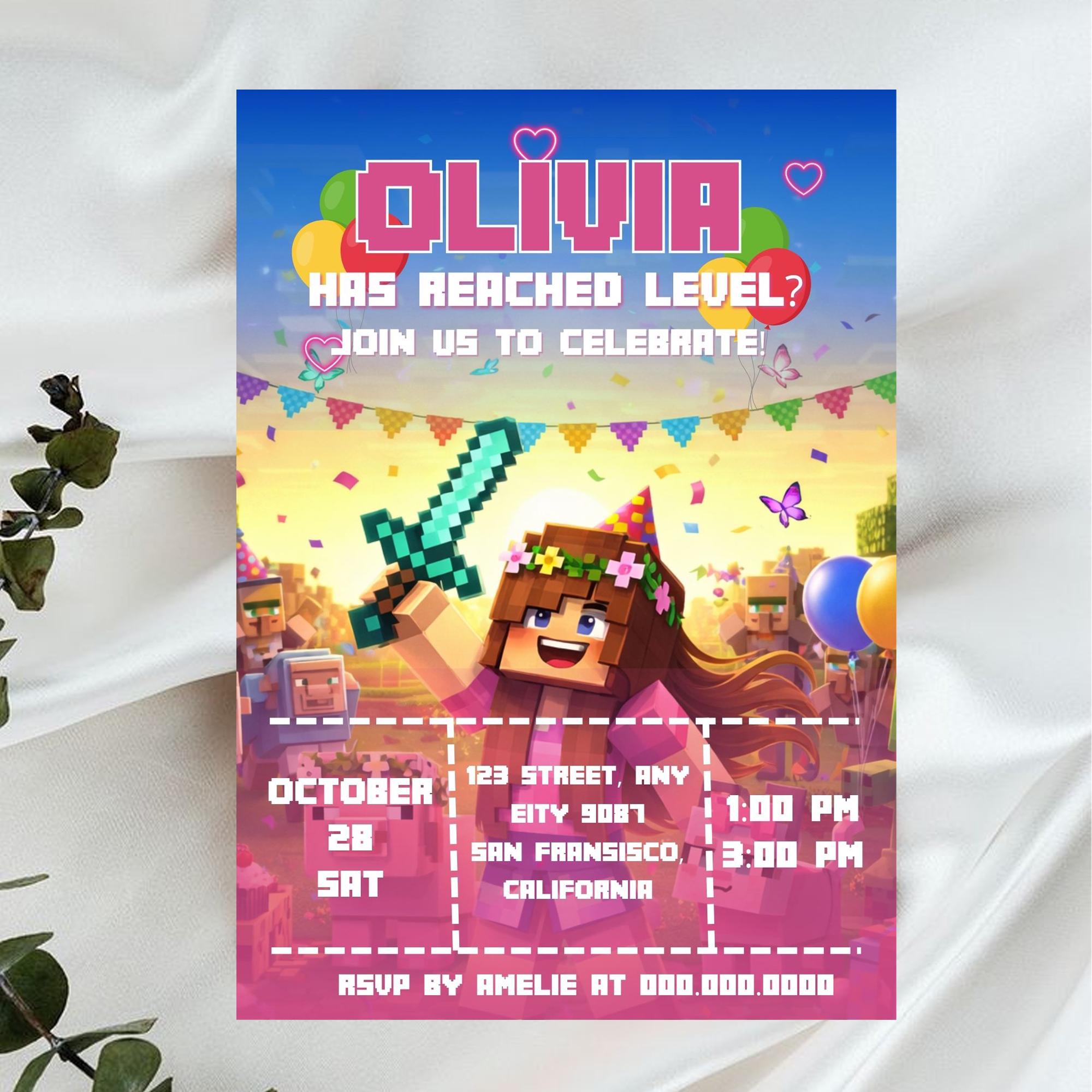 Editable Girl Minecraft Birthday Invitation, Girl Minecrafter Birthday ...