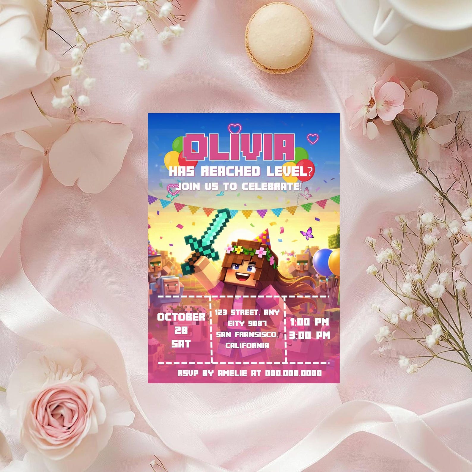 Editable Girl Minecraft Birthday Invitation, Girl Minecrafter Birthday ...