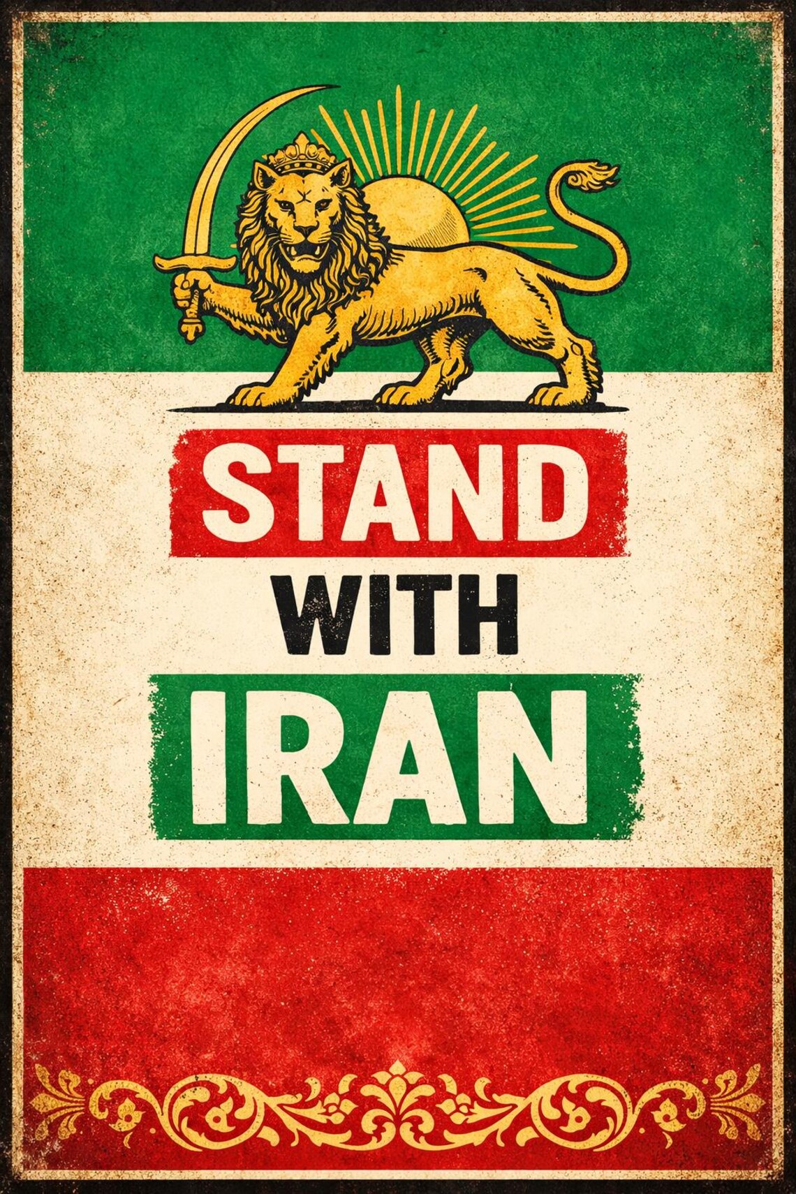 STAND WITH IRAN Poster - Digital Download - Iranian Flag Lion Emblem ...