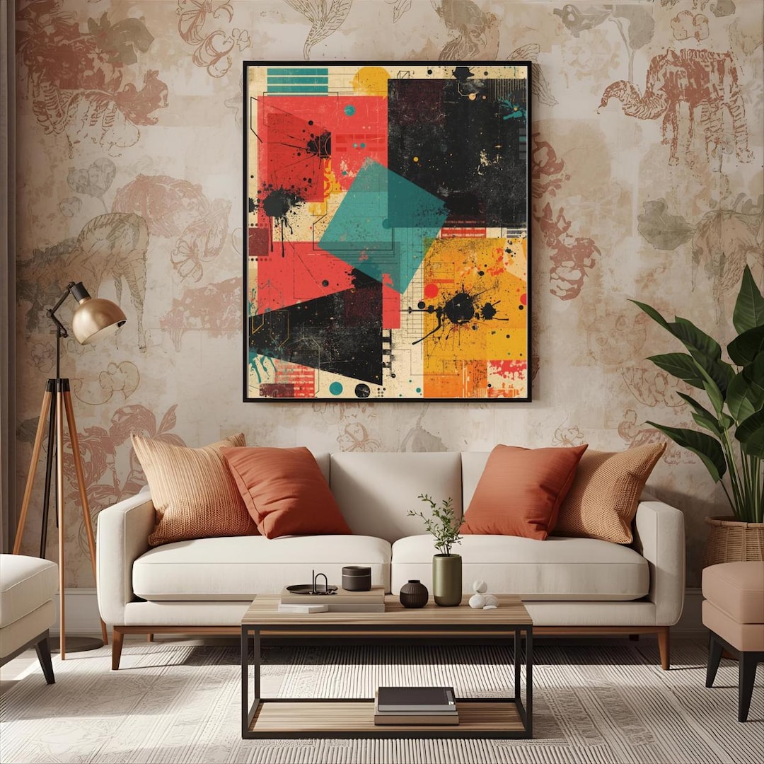 Geometric Grunge Poster, Colorful Pop Art Print, Retro Urban Wall Art ...