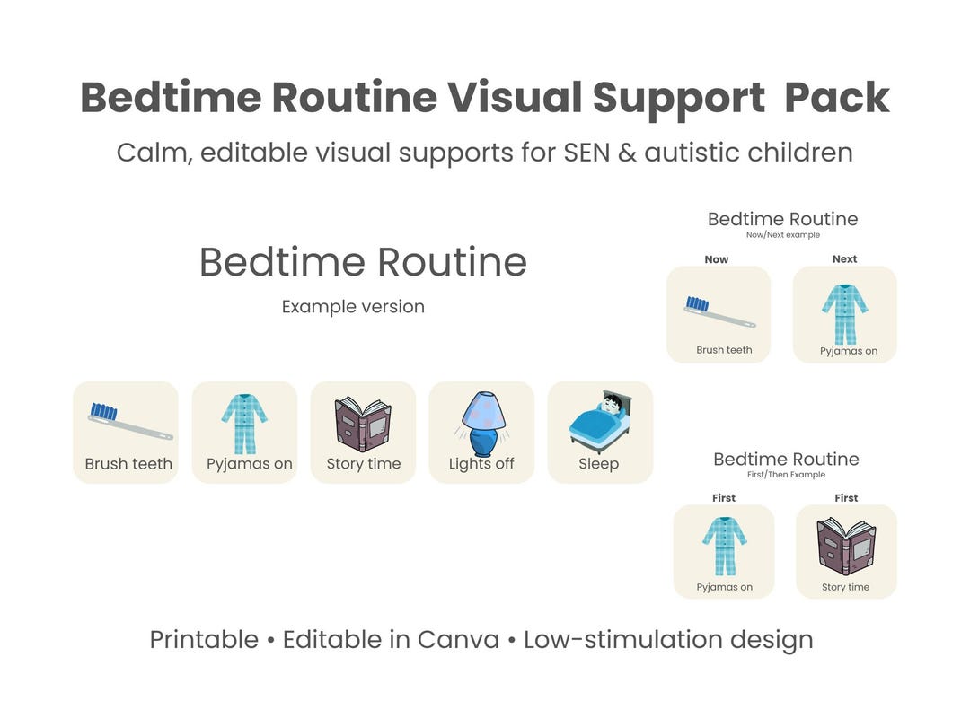 Autism Visual Bedtime Routine Chart | Calm SEN Support (canva Editable ...