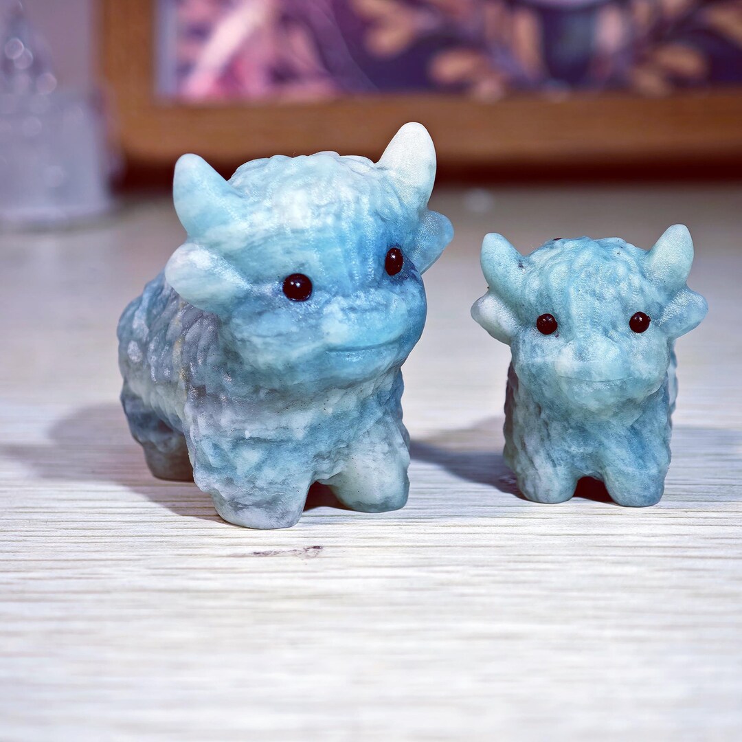 Natural Blue Jade Highland Cow, Quartz Animal, Crystal Cows, Home ...