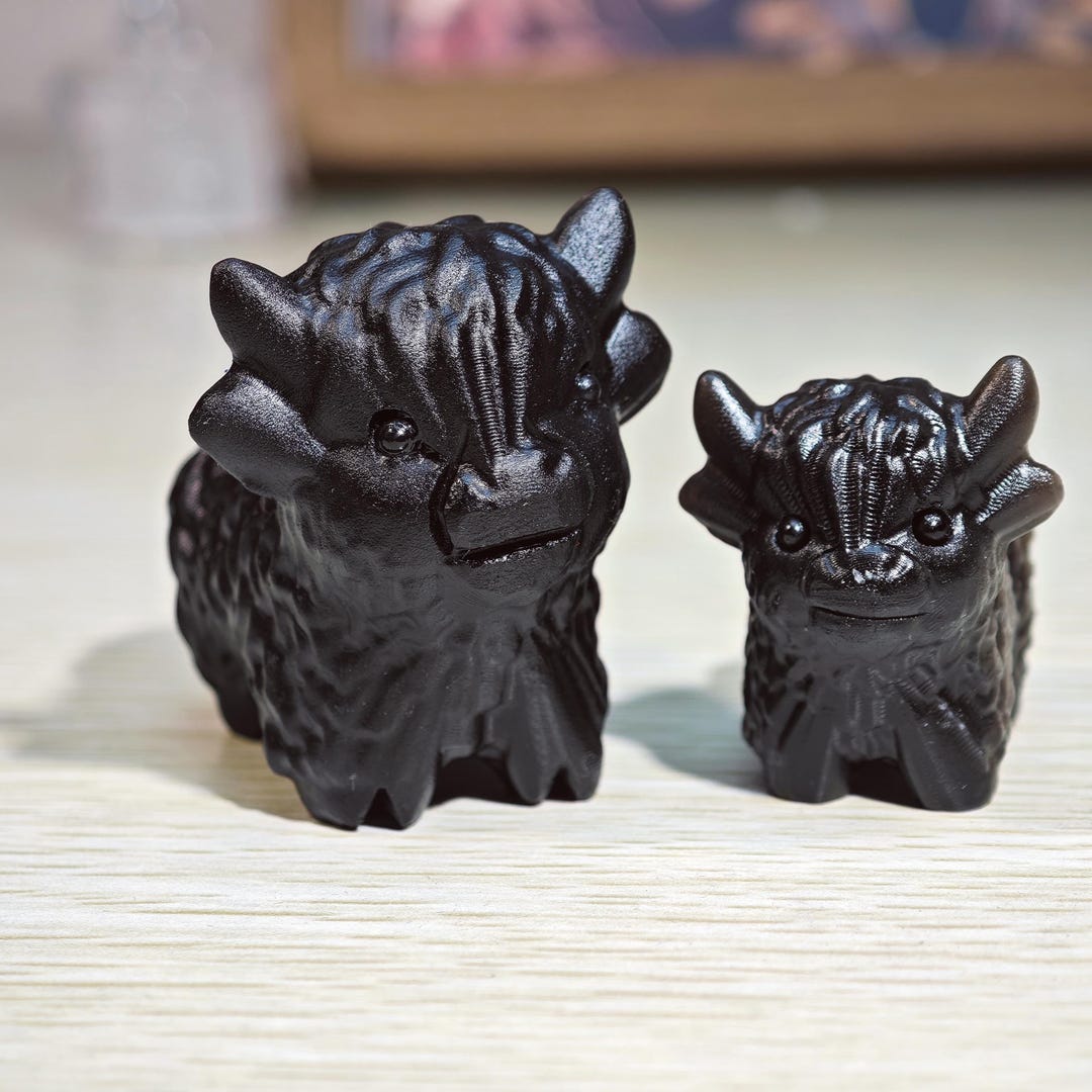 Natural Black Obsidian Highland Cow, Quartz Animal, Crystal Cows, Home ...