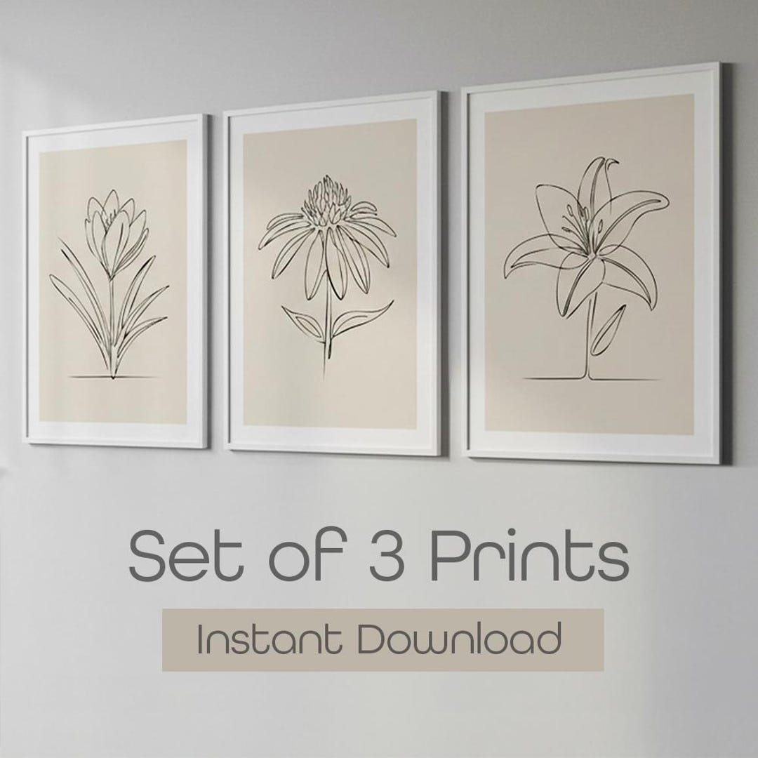 Minimal Floral Line Art Set | Crocus, Lily & Coneflower Botanical ...