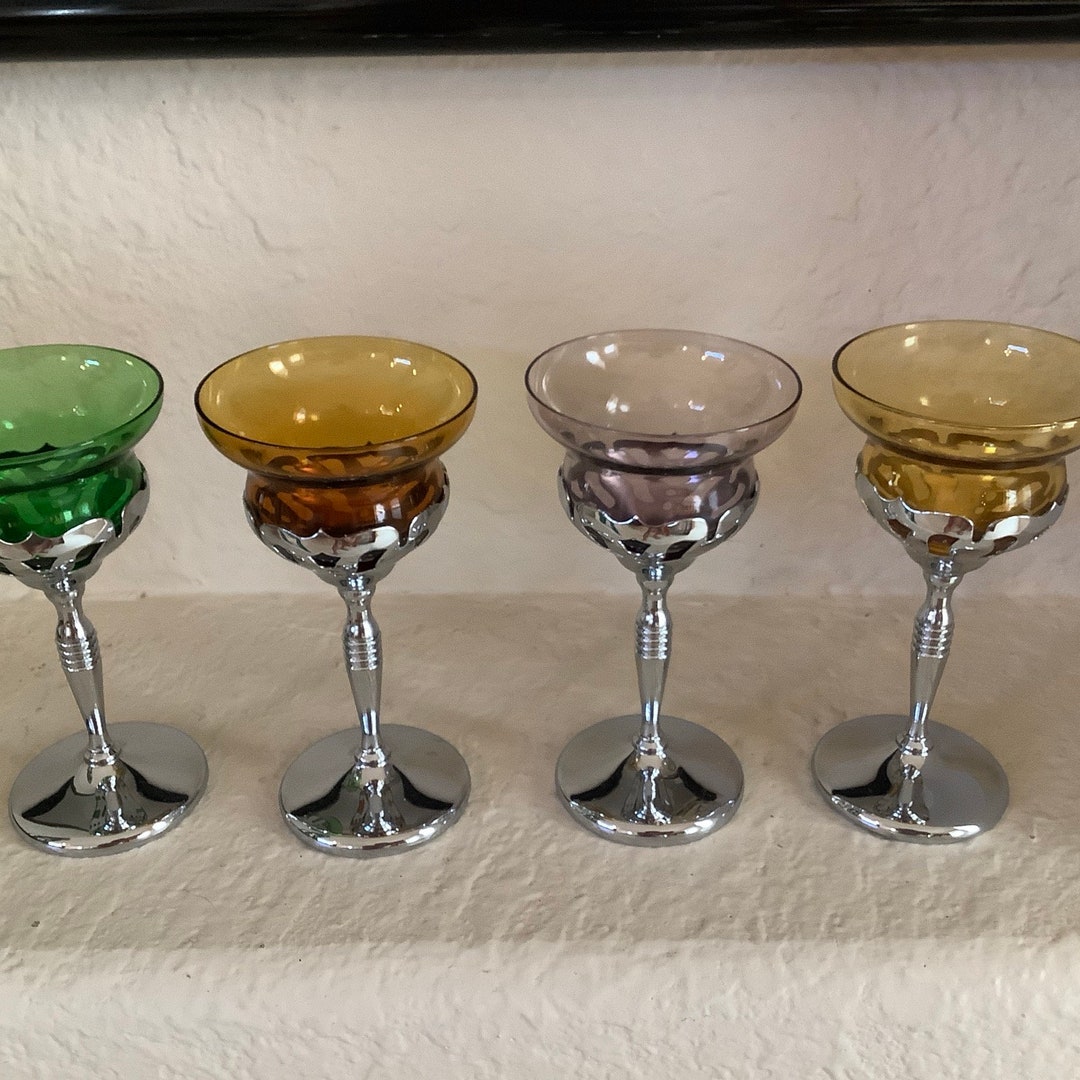 Set of Four Farber Bros Cordial Glass Amethyst-dark and Light Amber ...