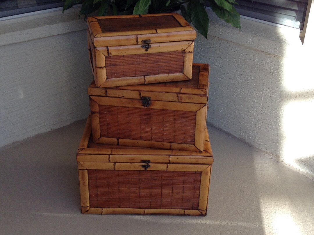 Vintage Set of 3 Bamboo Nesting or Stacking Storage Chests - Etsy