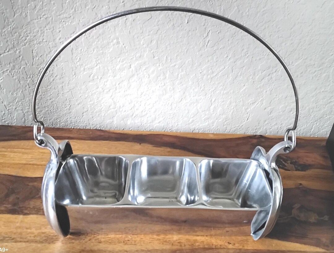 Vintage Mid Century Heavy Cast Aluminum Divided Relish Dip Carrier W ...