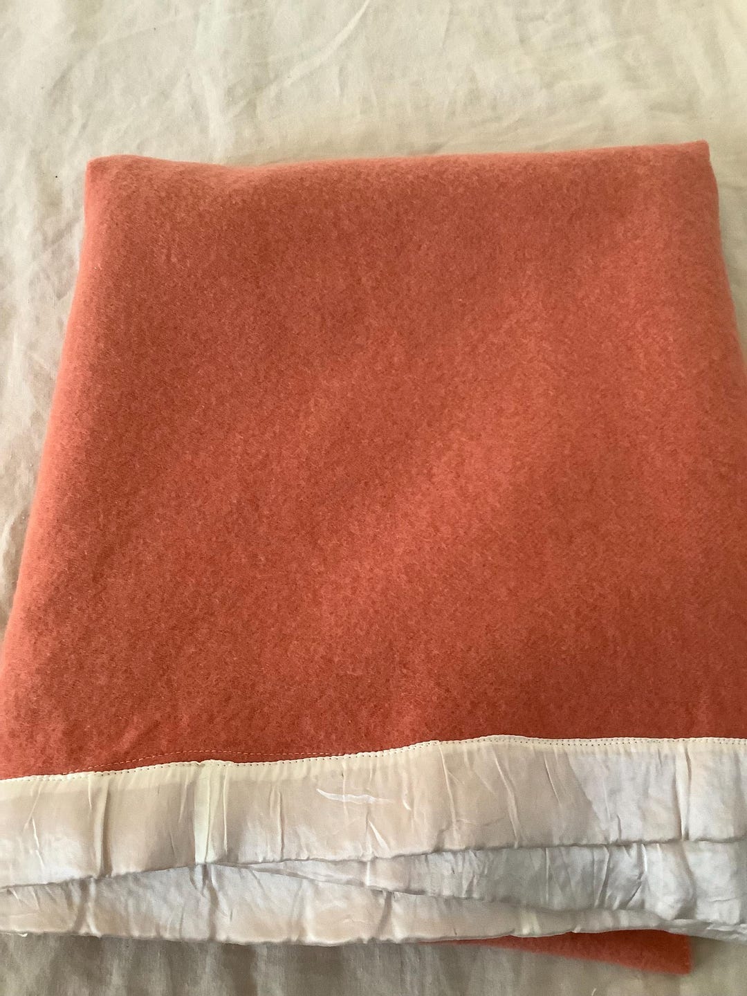 Vintage Wool Blanket- Salmon Color 63" X 76"~double Satin Trim - Etsy