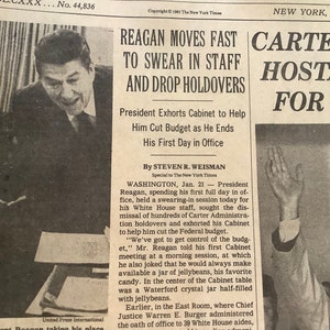 Vintage the New York Times~jan 22, 1981~reagan's First Day in Office - Etsy