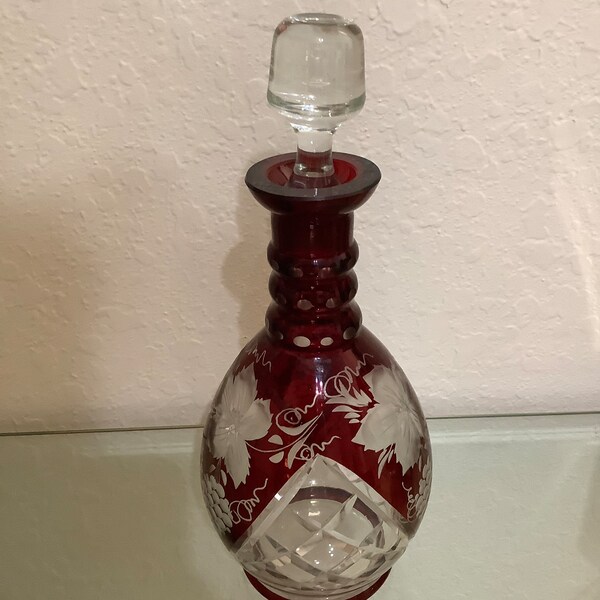 Cut Clear Cranberry Glass Decanter - Etsy