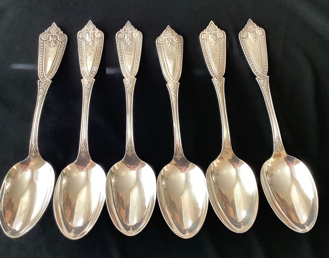 Antique Sterling Silver Soup Spoons - Whiting Henry Hebbard Ivy Pattern ...
