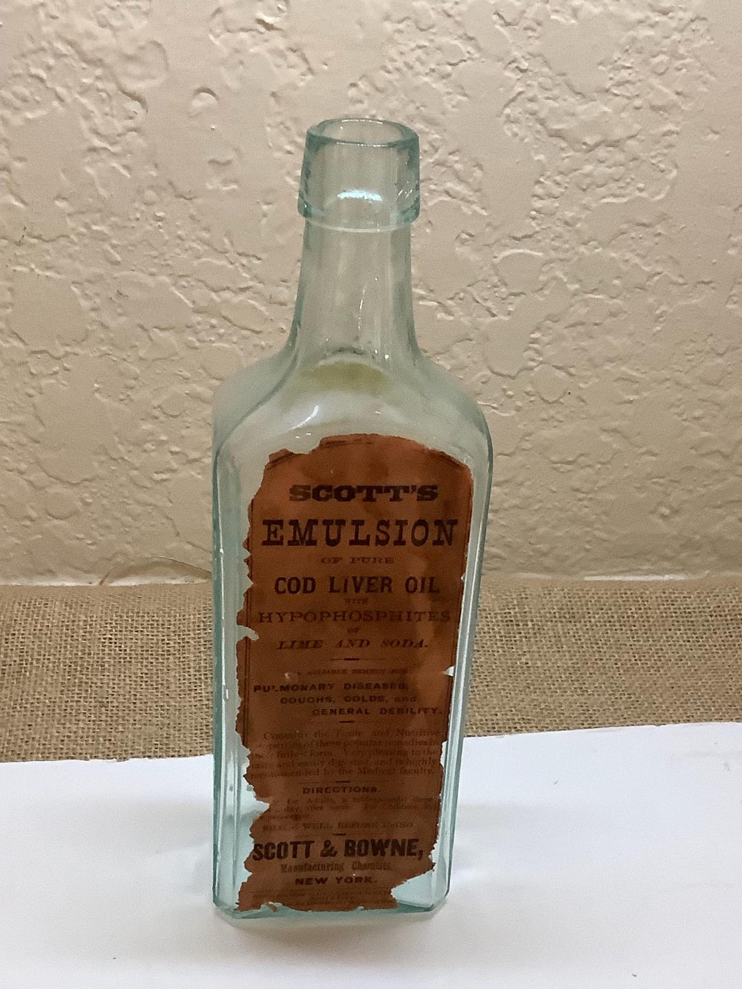 Antique Scotts Emulsion Cod Liver Oil W/ Lime & Soda Bottle W/label ...