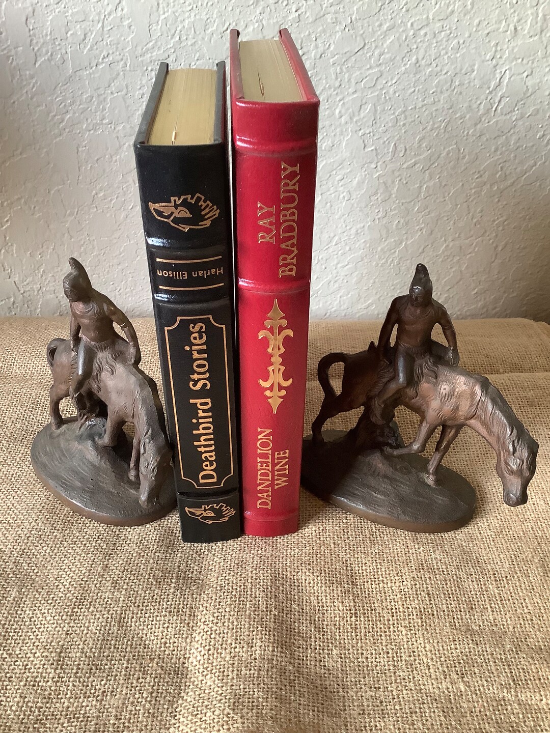 HEAVY Solid Bronze Bookends Native American Indian on Horse Bookends ...