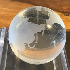 Vintage Frosted Crystal Glass World Globe Earth 3 Diameter Paperweight ...