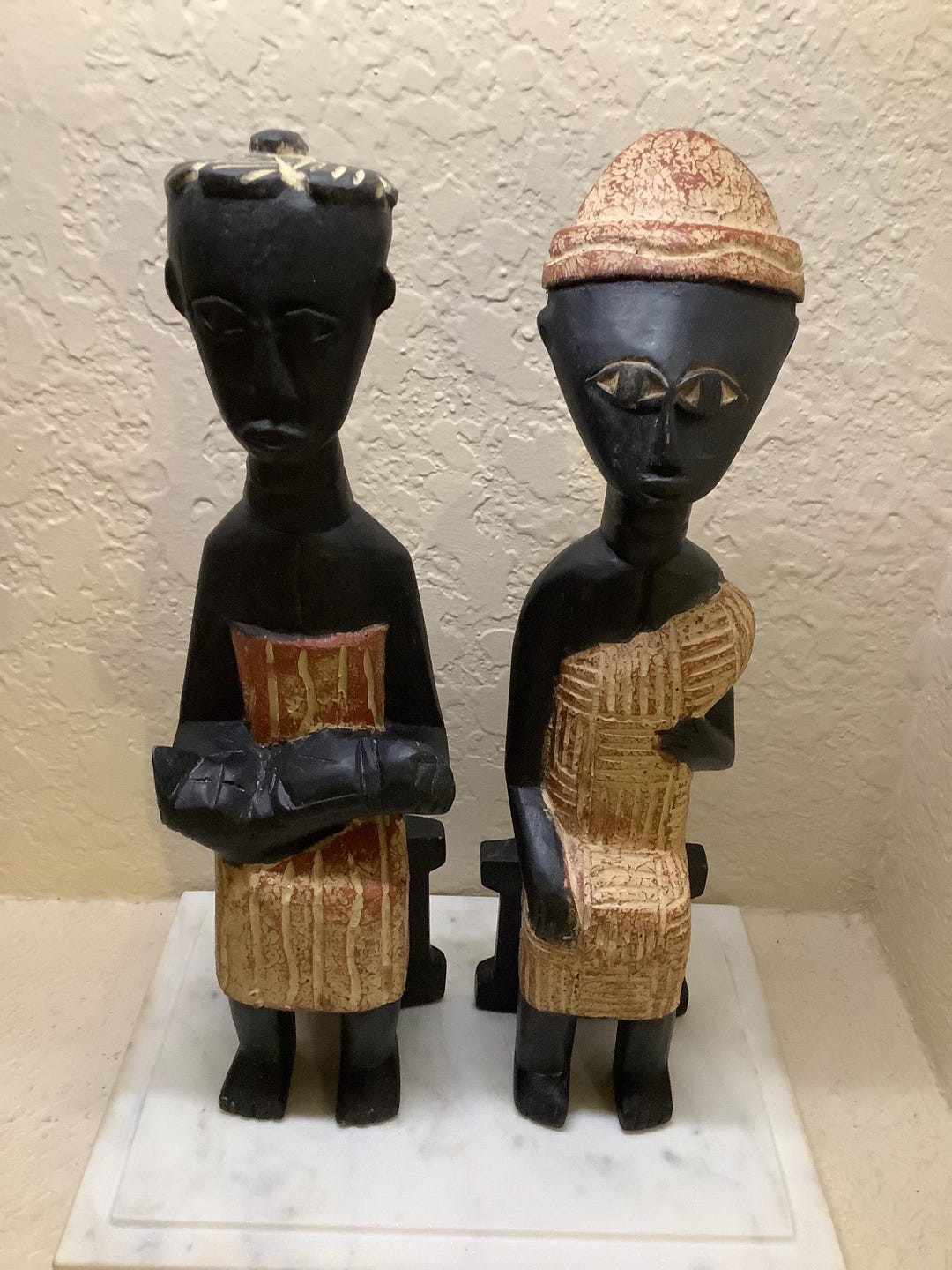 Vintage~african Wood Statues~man & WOMAN~ Hand Crafted~ghana. Statues ...