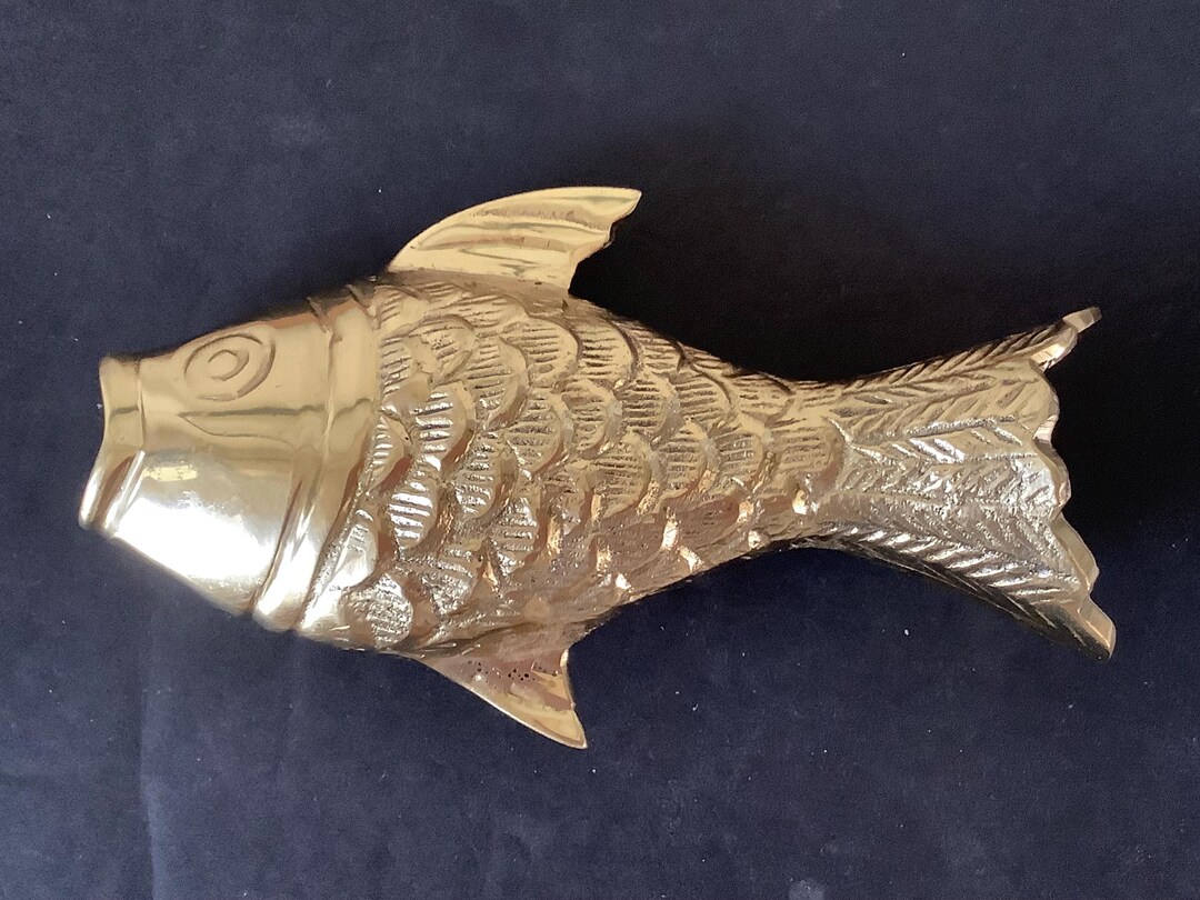 Vintage Mid-century Leaping Bass Koi Fish Solid Brass Statue Figurine ...