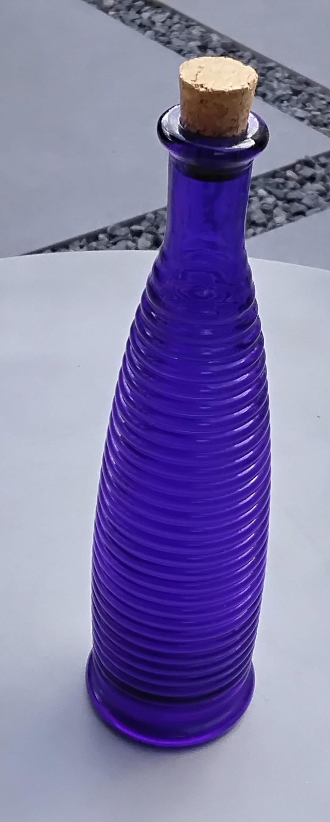Vintage Cobalt Blue Glass Medicine Bottle W/cork~ 7" Ribbed Shape 4oz ...