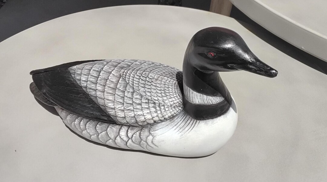 Hand Painted & Signed Black White Ceramic Loon Duck Figurine Decoy ...