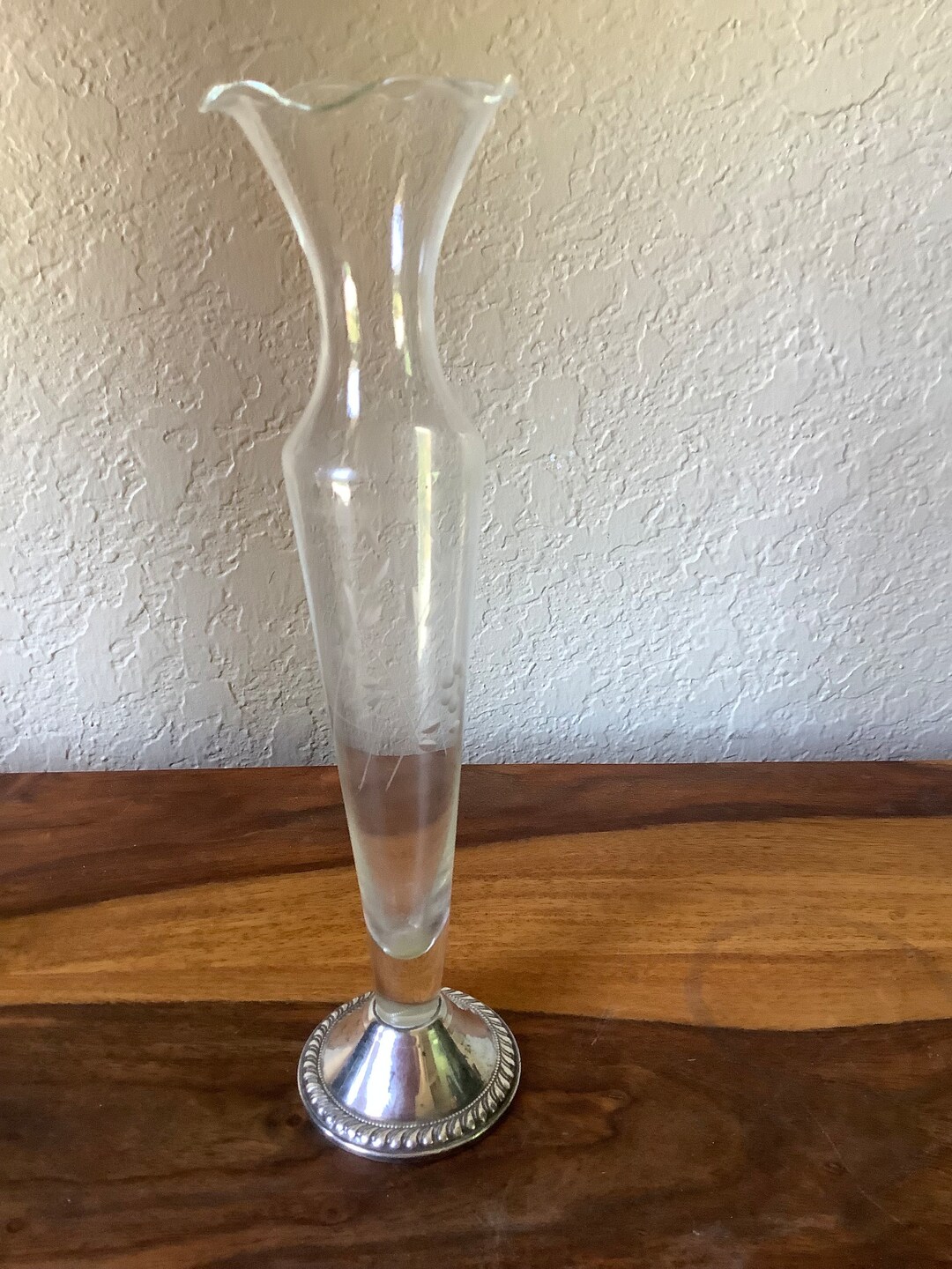 Duchin Creation Weighted Sterling Silver ~ Etched Glass Bud Vase~ 10 ...