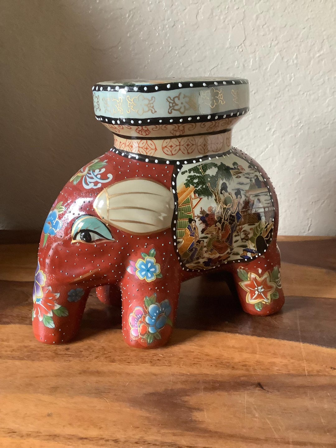 Japanese Satsuma Style Ceramic Elephant Red Hand-painted Gilt Garden ...