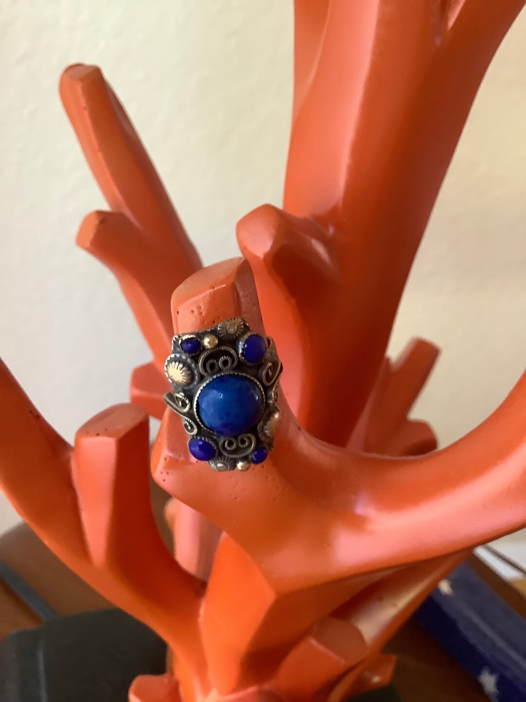 Vintage Nemco Vintage Lapis Blue Glass Cabochons/silver Tone Dragon ...