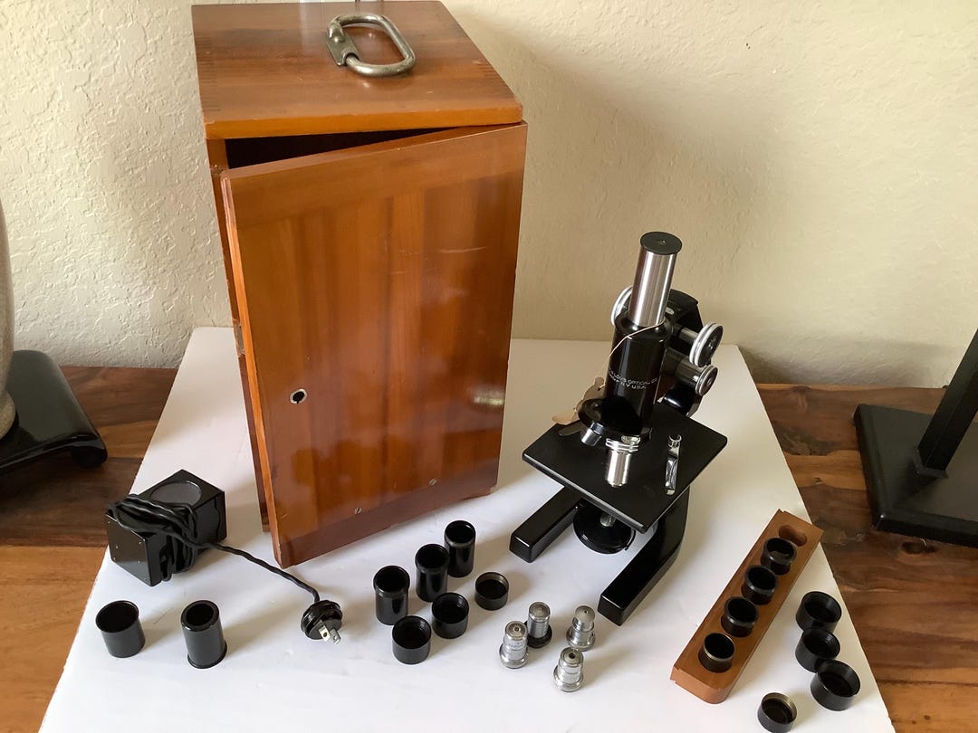Vintage 1930s Bausch & Lomb Monocular Microscope With Cherry Wood Case ...