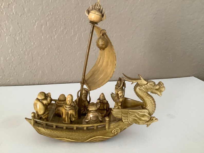 Vintage Resin/plastic Chinese Characters & Carved Dragon Junk - Etsy