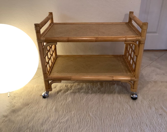 Vintage Bamboo Bar Cart With Crosshatch Top Tea Bar Serving Cart EVC - Etsy