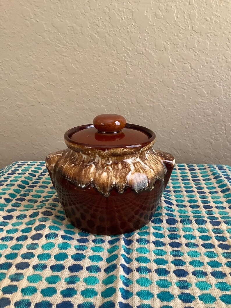 Vintage Dark Brown Drip Glaze Bean Pot Stoneware Pottery - Etsy