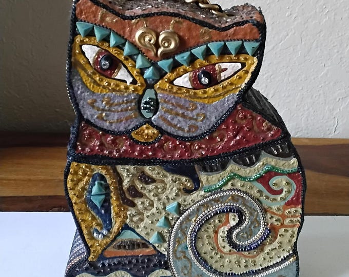 Vintage Mary Frances Cat Purse Cross-body W/chain Strap~beaded Hard ...