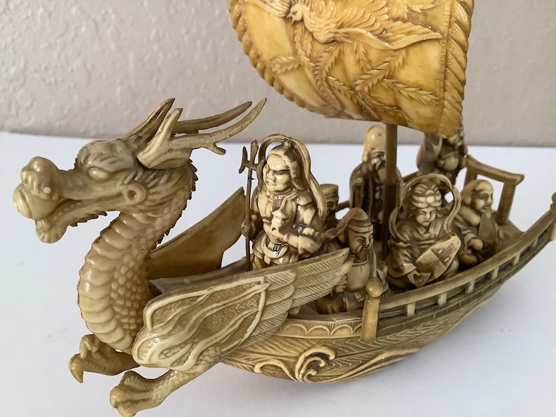 Vintage Resin/plastic Chinese Characters & Carved Dragon Junk - Etsy