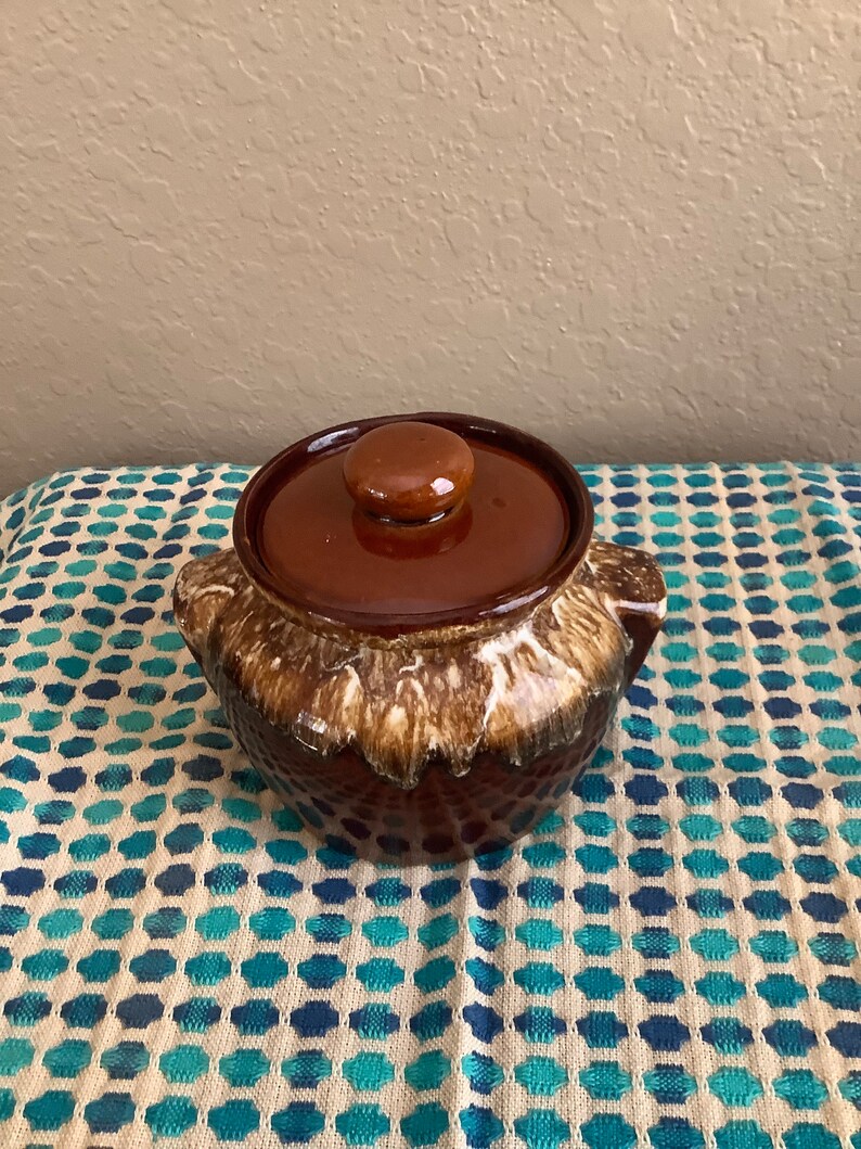 Vintage Dark Brown Drip Glaze Bean Pot Stoneware Pottery - Etsy