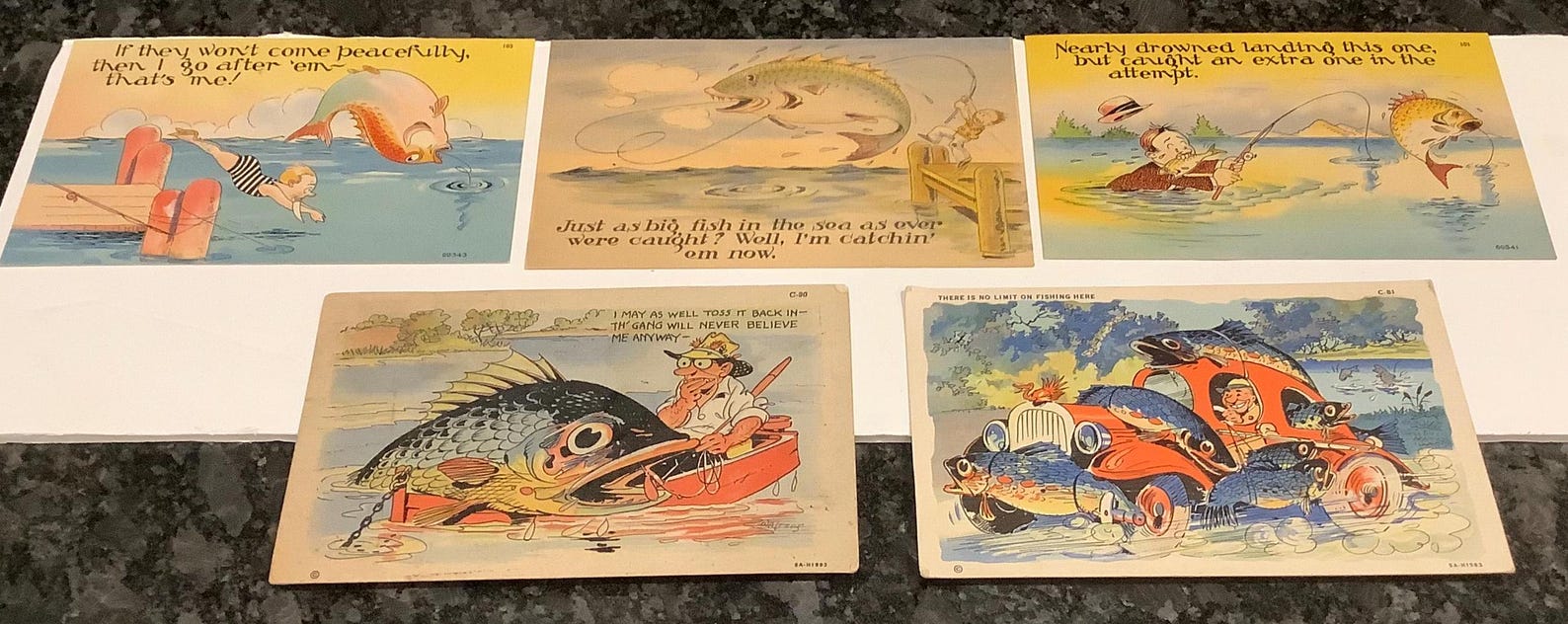 5 Vintage Comical Fishing Postcards Asheville NC Postcard Co.~c.t.art ...